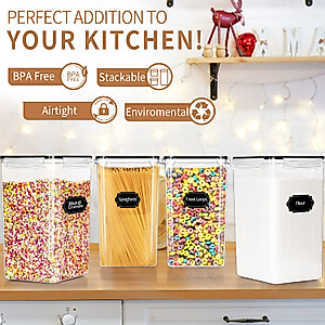 PRAKI Extra Large Tall Airtight Food Storage Containers 6.5L / 220oz, BPA Free, 4pcs Pantry Kitchen Organization Set for Flour, Sugar, Baking Supplies, Plastic Flour Container with 20 Labels & Maker