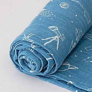 Red Rover Kids Cotton Muslin Swaddle - 47”x 47”- 100% Cotton – Machine Washable – Softer with Every Wash – Playful Designs -Soft, Breathable & Lightweight – Unisex (Star Gaze)