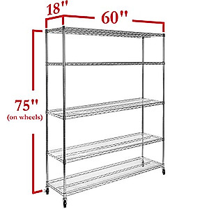 Seville Classics UltraDurable Heavy Duty NSF Solid Steel Wire Rack Storage Unit Organizer for Garage, Warehouse, Office, Restaurant, Classroom, Kitchen, 5-Tier Shelving, 60" W x 18" D