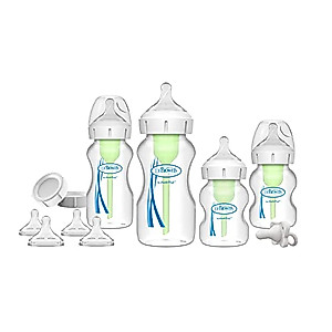 Dr. Brown's Natural Flow® Anti-Colic Options+™ Wide-Neck Bottle Essentials Gift Set with Breast-Like Nipple,100% Silicone HappyPaci™ Pacifier and Baby Bottle Travel Caps
