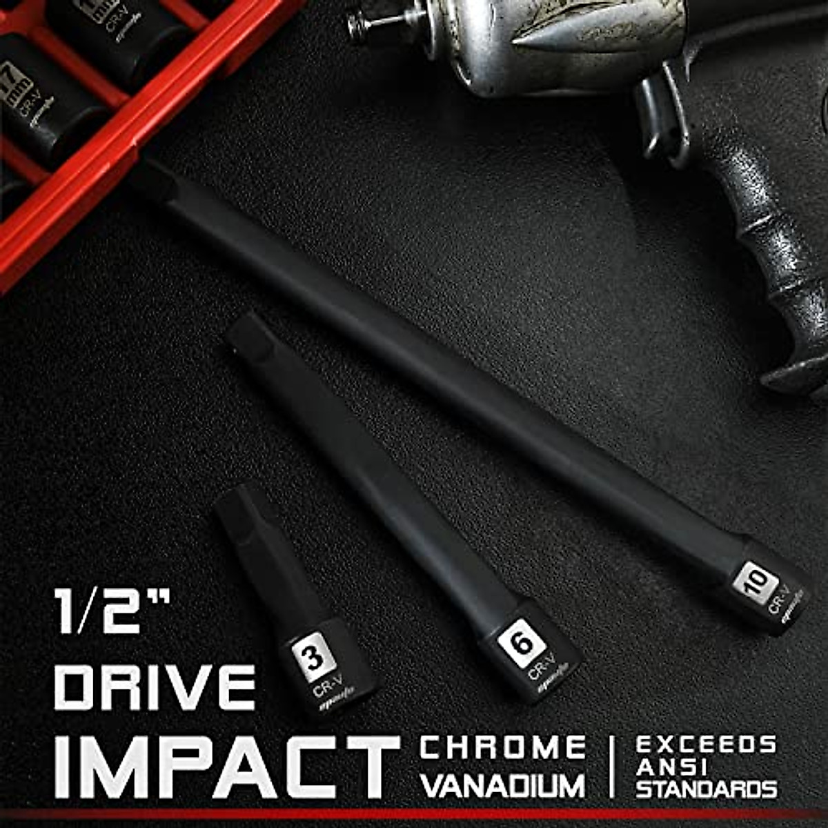 EPAuto 1/2-Inch Drive Impact Socket Extension Bar Set, Cr-V, 3 Pieces