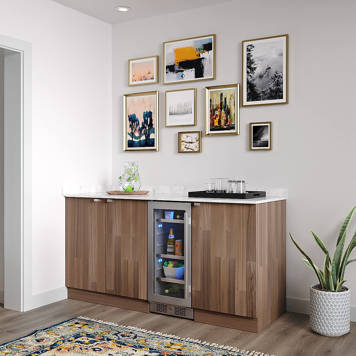 Avallon ABR151BLSS 15 Inch Wide 86 Can Capacity Beverage Center with LED Lighting and Double Pane Glass