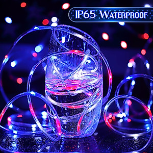 Meonum Solar Halloween Rope Lights Outdoor, 33ft 100 LED Rope Lights Waterproof, PVC Tube Fairy String Lights with 8 Modes for Halloween Night Party Garden Tree Decor (Red Blue White, 2 Pack)