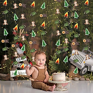 Kreatwow One Happy Camper Birthday Decoration 1st Camping Hanging Garland Camping Themed Party Hanging Swirls for Boys Girls Happy Wild Safari Jungle Party Decor Birthday Baby Shower