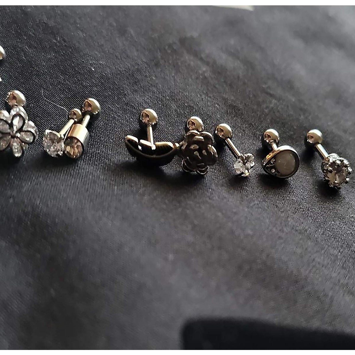 Incaton 12Pcs 16G Stainless Steel Cartilage Cubic Zirconia Stud Earrings for Men Women Conch Forward Helix Tragus Daith Piercing Jewelry