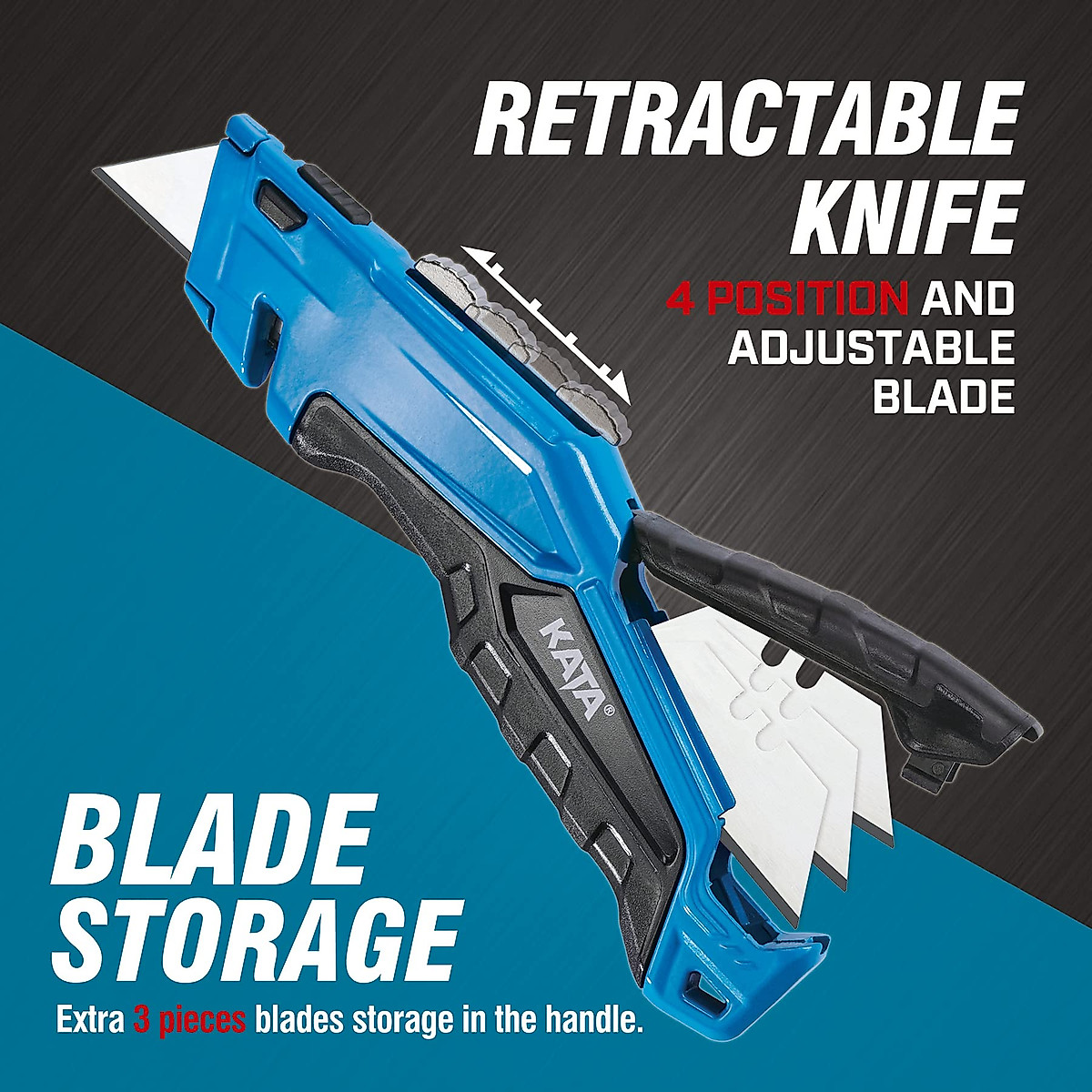 KATA 2Pack Utility Knife Box Cutter Retractable Folding Razor Knife Set Heavy Dudy Safety Cutter, 10pcs SK5 Sharp Blades Included, Blue