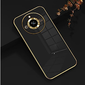 Wousunly Compatible with Realme 11 Pro Plus Case Silicone Pink, Plating Realme 11 Pro Plus Phone Case Shockproof Thin and Soft Cover (Black) …