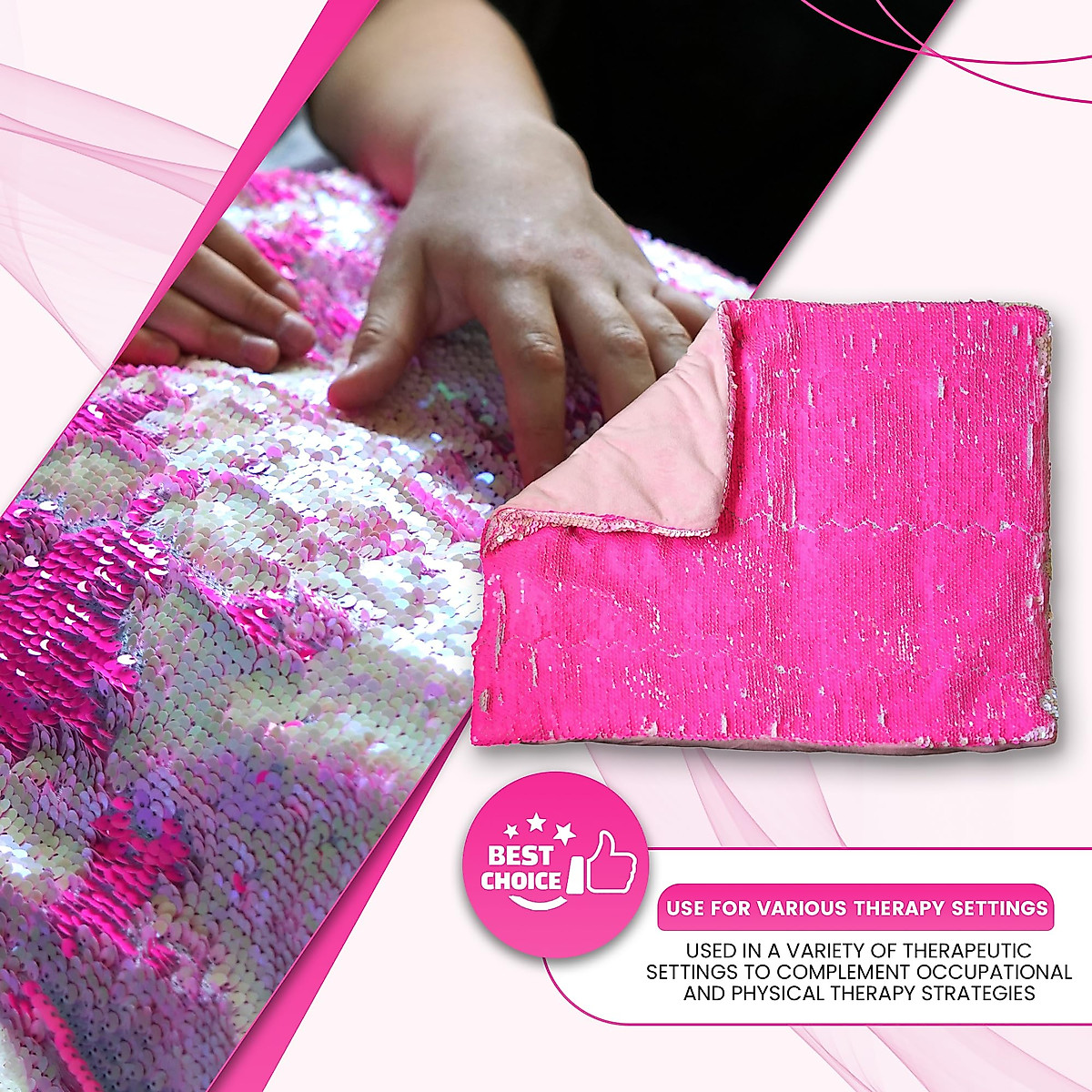 SENSORY4U Weighted Lap Pad for Kids - 5lb Sensory Lap Blanket with Sequin Flip Fabric for Tactile Stimulation Engagement - Sensory Companion for Everyday Use (Pink)