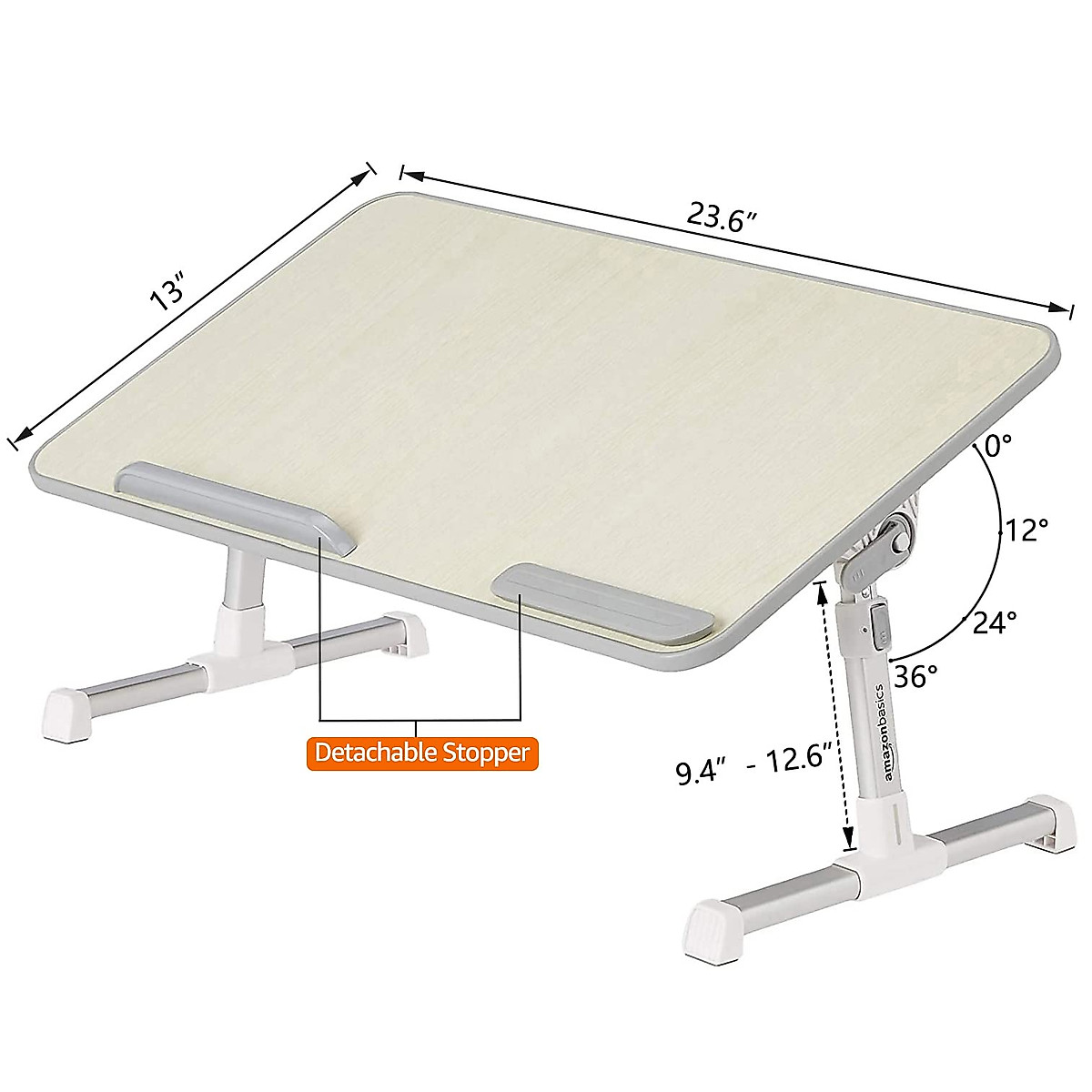 Amazon Basics Adjustable Tray Table Lap Desk Fits up to 17-Inch Laptop, Large, 13"x24", Cream