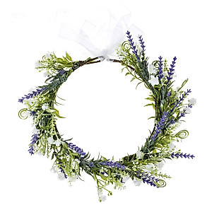 DDazzling Green Leaf Floral Crown Eucalyptus Flower Women Girls Headband Flower Headpiece Bridal Halo Photo Prop (Green Purple Lavender)