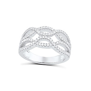 SILVERCLOSEOUT Rhodium Plated Sterling Silver Womens Cz Cubic Zirconia Stackable Braid Ring - Size 11