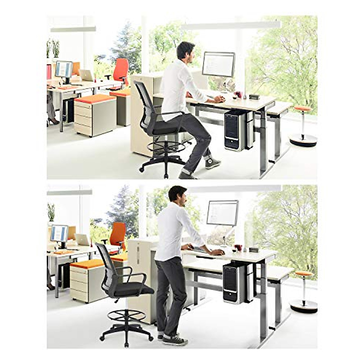 Drafting Chair Tall Office Chair Adjustable Height with Lumbar Support Arms Footrest Mid Back Desk Chair Swivel Rolling Mesh Computer Chair for Adults Standing Desk Drafting Stool(Black)