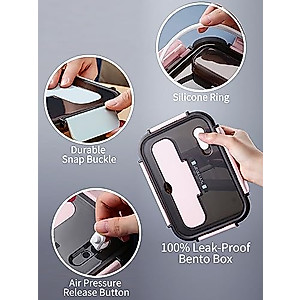 Bento Box Adult Lunch Box, 1600ML Bento Lunch Containers for Adults, Modern Minimalist Design Bento Box with Utensil, Leak-Proof Lunchbox Bento Box for Dining Out, Work, Picnic, Pink