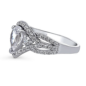 BERRICLE Sterling Silver Woven Wedding Engagement Rings Cubic Zirconia CZ Statement 3-Stone Cocktail Ring for Women, Rhodium Plated Size 8
