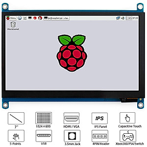 for Raspberry Pi 7inch HDMI LCD (H), 7" 1024x600 Capacitive Touch Screen IPS Display Monitor HDMI / VGA Port, for Raspberry Pi 4B/3B+/3B/2B/A+/Zero W/WH/ Jetson Nano/Banana Pi /Windows 10/8.1/8/7