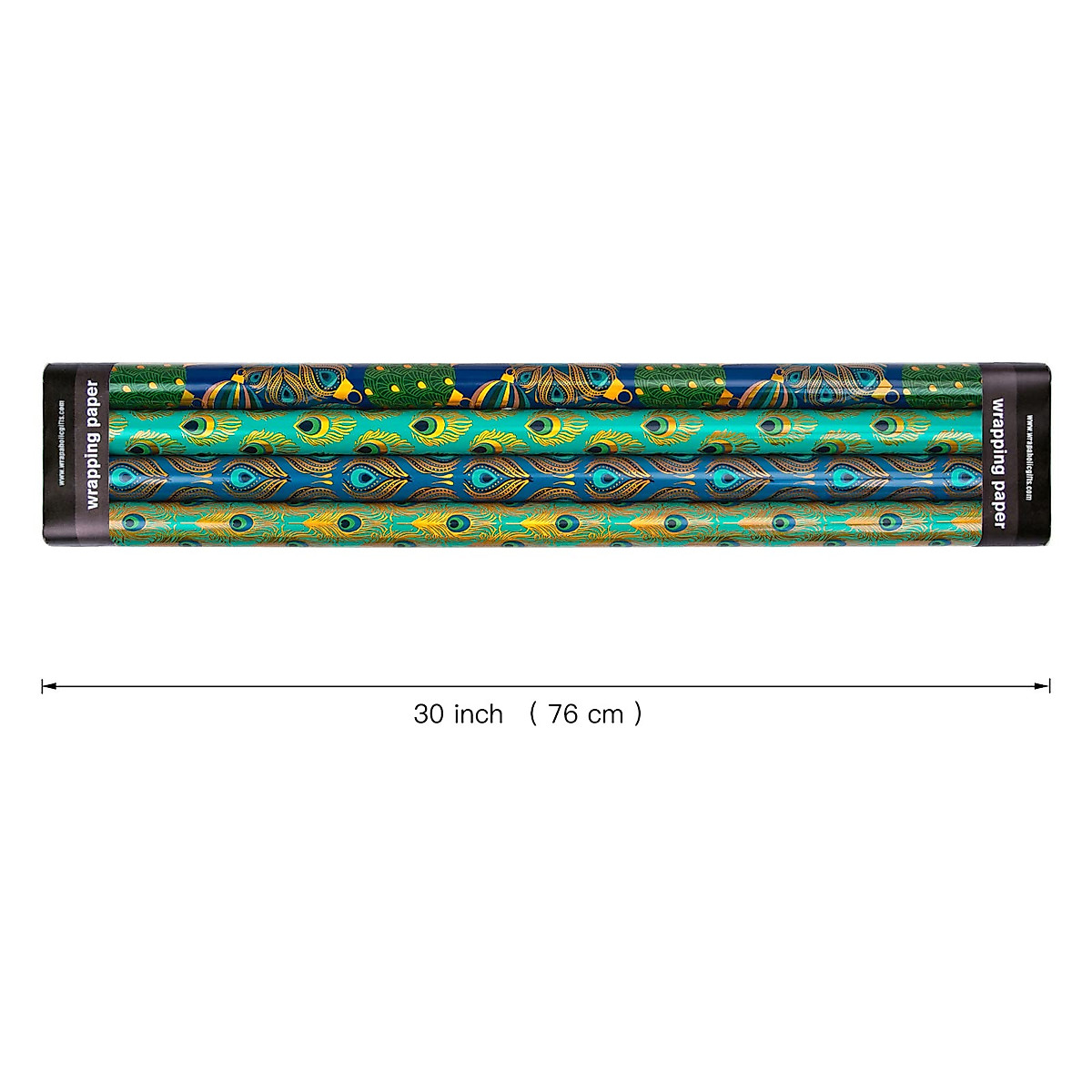 WRAPAHOLIC Peacock Christmas Wrapping Paper Roll - Green Peacock Elements Patterns with Metallic Foil Shine - 4 Rolls - 30 Inch x 120 Inch Per Roll