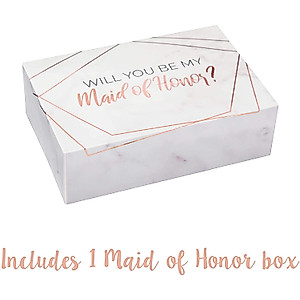 Pop Fizz Designs Bridesmaid Proposal Box Set I 6 Pack I 1 Maid of Honor Proposal Box and 5 Will You be My Bridesmaid Boxes I Marble with Gold Foil Bridesmaid Box for Bridesmaid Gifts