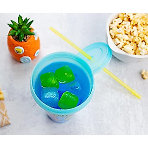 SpongeBob SquarePants "Bros" Color-Changing Plastic Travel Tumbler | Includes Reusable Straw, Leak-Resistant Lid, Fake Ice Cubes | Holds 24 Ounces