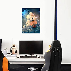NESTLDEC Anime Poster Luffy Zoro Canvas Wall Art Thousand Sunny HD Print Painting The Straw Hat Pirates Room Decoration Boy Gift 12x16.5inch (Unframed)