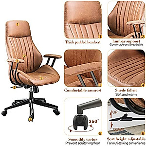 ovios Home Office Desk Chairs Computer Office Chair Modern Ergonomic Desk Chair High Back Suede Fabric Desk Chair for Executive or Home Office (Brown)