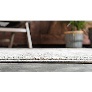 Unique Loom La Jolla Collection Botanical, Contemporary, Traditional, Rustic, Border Area Rug, 5' 1" x 8' Rectangle, Ivory/Beige