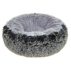 Bessie and Barnie Midnight Frost/Siberian Grey Luxury Shag Ultra Plush Faux Fur Bagelette Pet/Dog Bed (Multiple Sizes)
