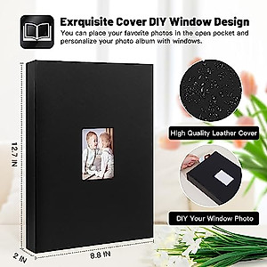 Photo Album 4x6 360 Photos with Memo, 4x6 Photo Album Leather Frame Cover, Acid Free Wedding Photo Album 4x6 with Writing Space for Wedding Kids Family Holiday Baby Engagement, Baby Photo Album, Black