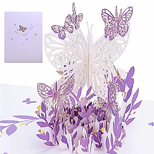 dogmoon 3D Pop Up Greeting Card, Purple Blossoms Butterfly Birthday Cards, Spring Card Mothers Day Card for Wife Husband Girlfriend Bride Anniversary Card with Envelope(Purple)