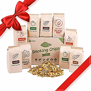 Zorestar Wood Smoking Chips for Smoker 9 pcs Variety Pack of Oak | Alder | Cherry | Apple Chips for Smoking and Grilling Plus Bonus e-Book