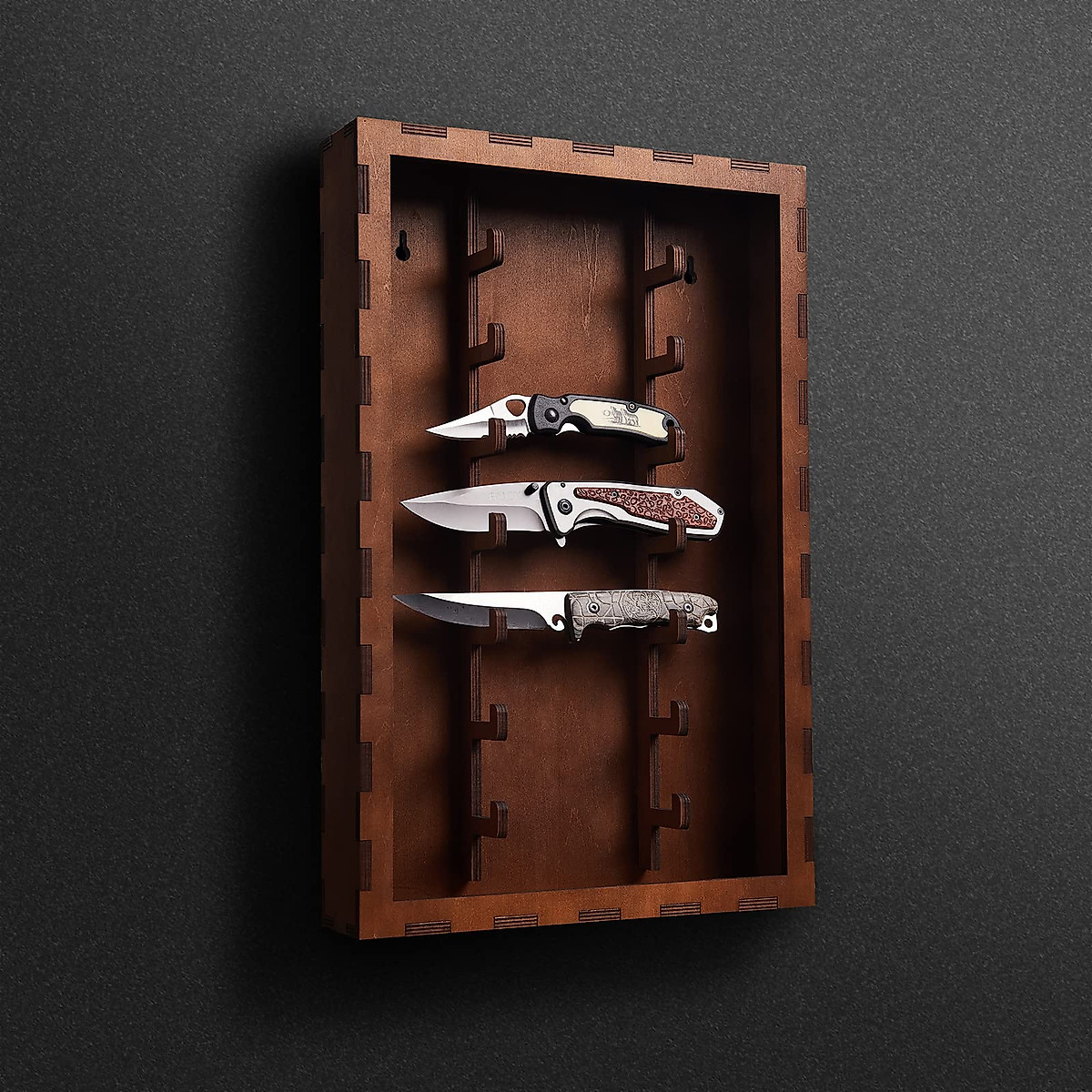 pocket knife display Stand - Knife Showcase for Collections -Pocket Knife Shelf - rustic knife barn Military Folding Knife Shadow Box Wall Cabinet