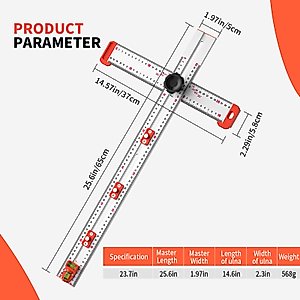 2024 Newest Adjustable 2-in-1 Drilling Positioning Ruler, Cabinet Hardware Jig,T Square Ruler Cabinet Handle Jig, Woodworking Ruler, Cabinet Drawer Door Hole Drilling Template (25inch)