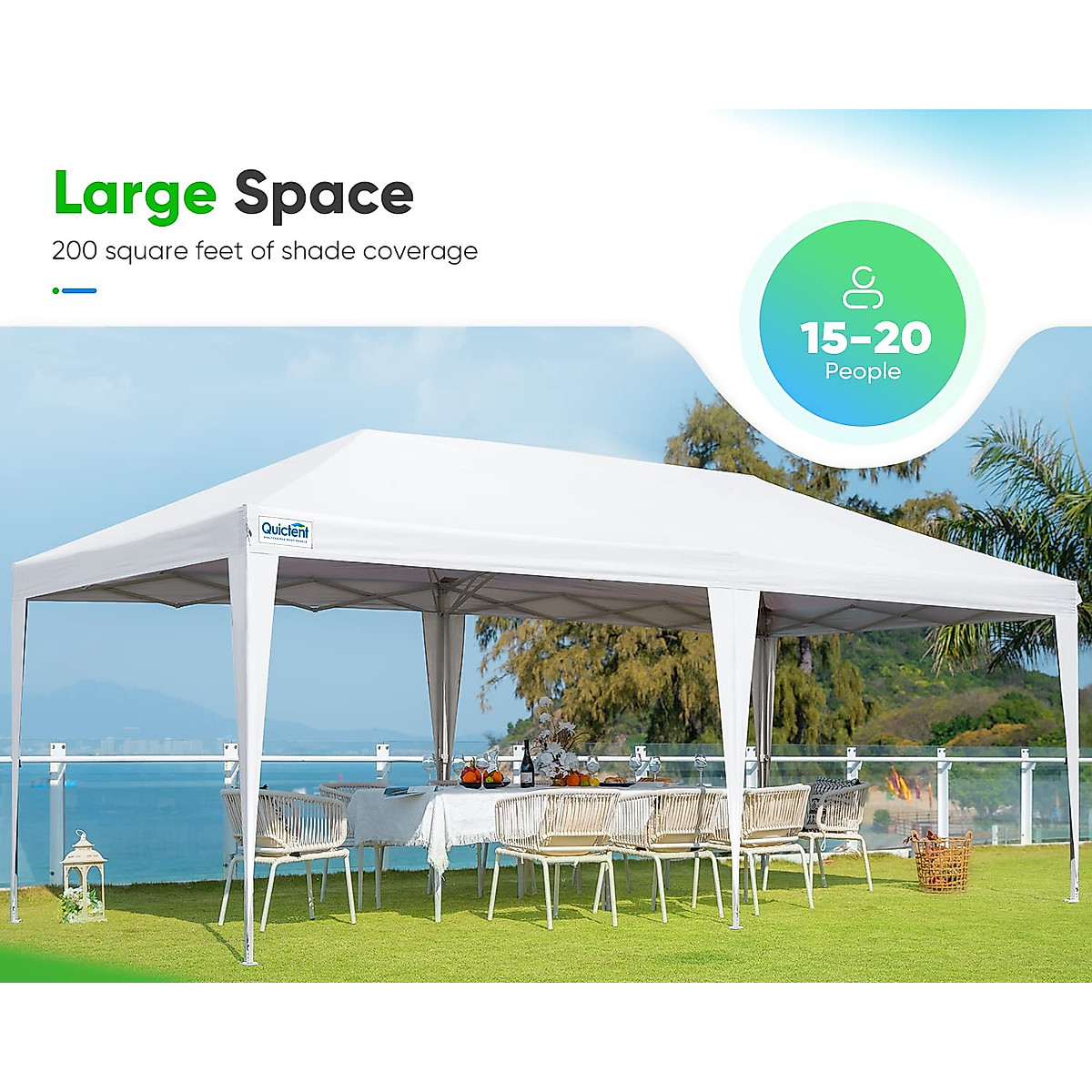Quictent 10x20ft Easy Pop up Canopy Tent Instant Canopy Shelter Waterproof with Roller Bag (White)