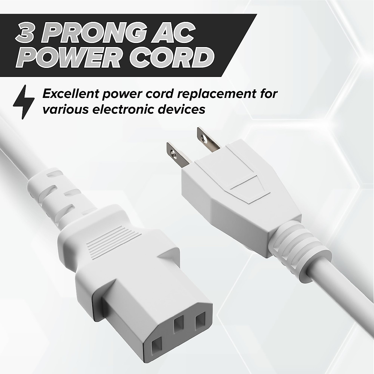 THE CIMPLE CO 6 Feet, White - 3 Prong AC Power Cable for Computer, Medical, Server, & Desktop - C13 Power Supply Cord - NEMA 5-15P to C13 / IEC 320 - (1.8 Meter)