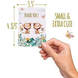 VNS Creations 30 Safari Thank You Cards | Bulk Jungle Animal Thank You Notes with Matching Envelopes & Stickers | Small & Cute Zoo Notecards Perfect for Baby Shower and Kids Birthday.