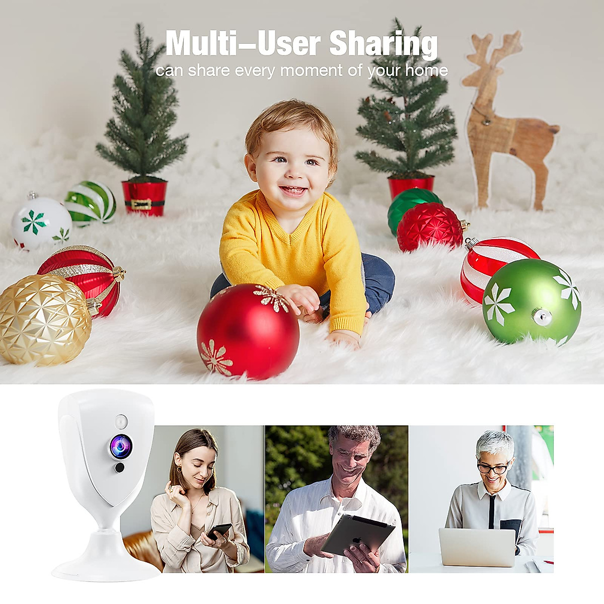 Ebitcam Pet Camera,1080P Mini Baby Monitor with Camera and Audio,Night Vision, 2-Way Audio,Motion Alarm for Home Security Camera,Watch Live Streaming Video Anywhere,Cloud Storage, (White-4pack)