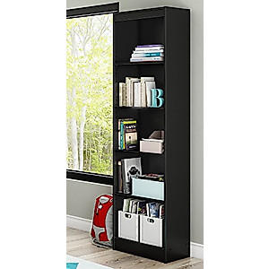 South Shore Axess 5-Shelf Narrow Bookcase, Pure Black, 7270758