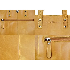 ANTONIO VALERIA Ava Crunch Yellow Leather Top Handle Tote Bag for Women