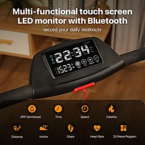 Mobvoi Home Treadmill Incline 3HP Folding 15% Inclines with Bluetooth Workout App Easy Assembly LED Monitor Walking Running Machine for Gym Indoor Exercise Fitness 25 Preset Program