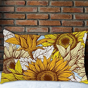 Vantaso Pillow Case Sunflowers Yellow Floral Flowers Summer Spring 2 Pack Pillow Cover Protector Pillow Sham Standard Size 20x26 inches Long Pillowcase Zippered