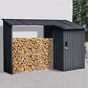 Outdoor and Indoor Firewood Storage Shed Metal, Open Shed for Firewood Storaging, Make Wood Accessible and Protect Wood (3.35’×8.86‘ Two in One)