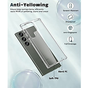 MIODIK Clear Case for Samsung Galaxy S23 Ultra, with Camera Lens Protector×2, [Military Grade Protective] [Non-Yellowing] Shockproof Slim Cover for S23 Ultra 5G 6.8 Inch 2023 (Transparent)
