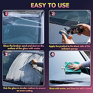 Car Glass Oil Film Cleaner, Car Glass Cleaner with Sponge, Glass Cleaner for Auto and Home Eliminates Oil film, Water Spots, Bird Droppings, Coatings, and More to Polish and Restore Glass to Clear