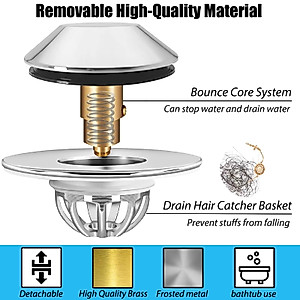Anlige Bathtub Drain Stopper,Pop Up Tub Stopper Bottom with Drain Hair Catcher,Bathtub Plug and Cover with Strainer,Universal for 1.45 to 1.8in Drain Hole,Replaces Lift & Turn, Tip-Toe or Trip Lever