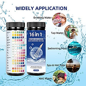 Drinking Water Test Strips, 16 in 1 Water Testing Kits for Drinking Water, 100 PCS Tap and Well Water Test Kit Easy Testing for PH, Hardness, Chlorine, Lead, Iron, Copper, Nitrate, Nitrite and More
