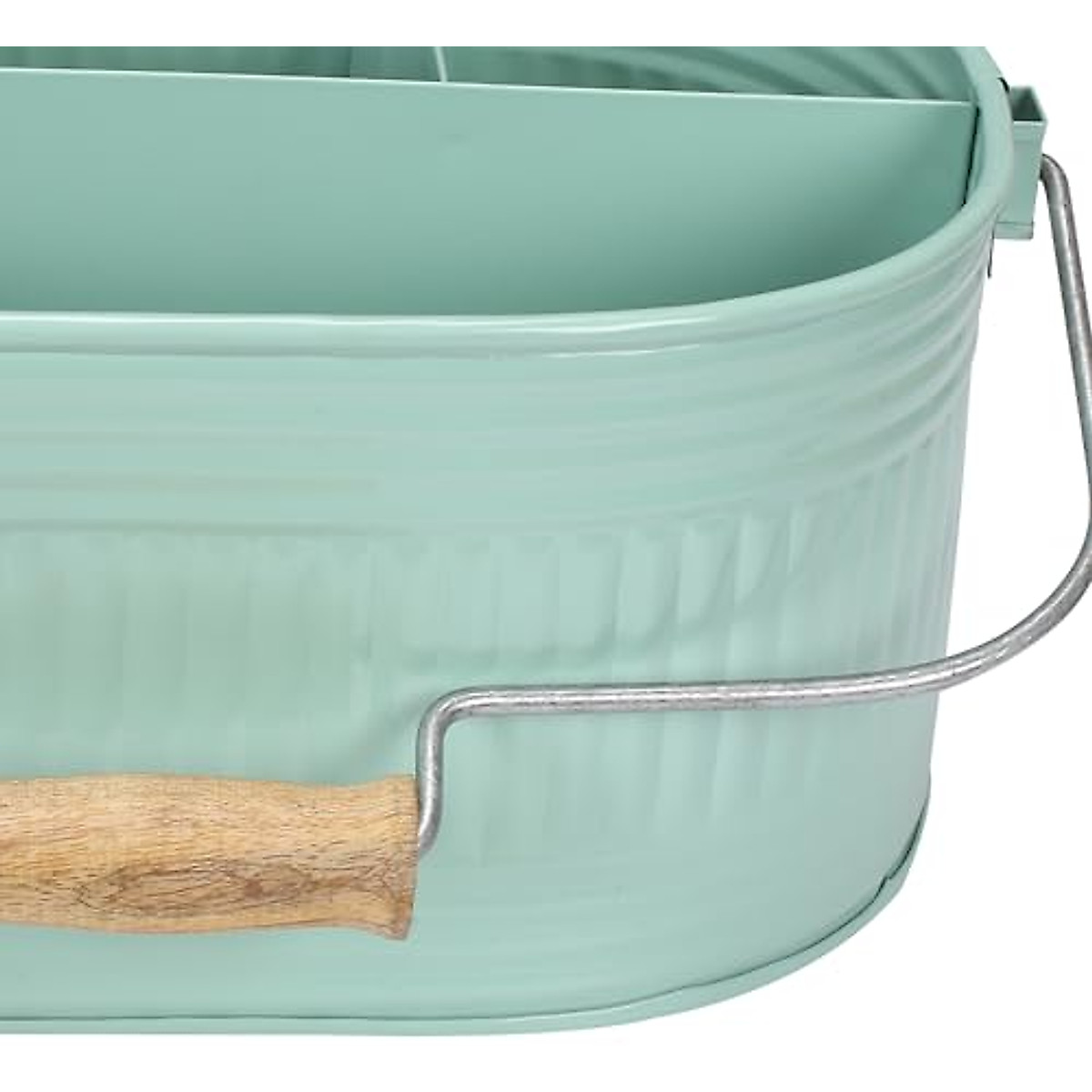 Alpha Living Home Farmhouse Utensil Caddy Carry-All Serveware-Galvanized Metal Organizer for Kitchen Counter-Comfort Wooden Handle In/Outdoor Storage For Flatware,Condiments,Party Cutlery,Arts-TEAL