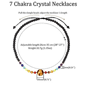 Jewever 7 Chakra Crystal Necklaces Healing Gem Stone Pendant Choker Necklace for Women Tiger Eye with Lava Rock Essential Oils Diffuser Energy Crystals Adjustable Strand（Yellow）