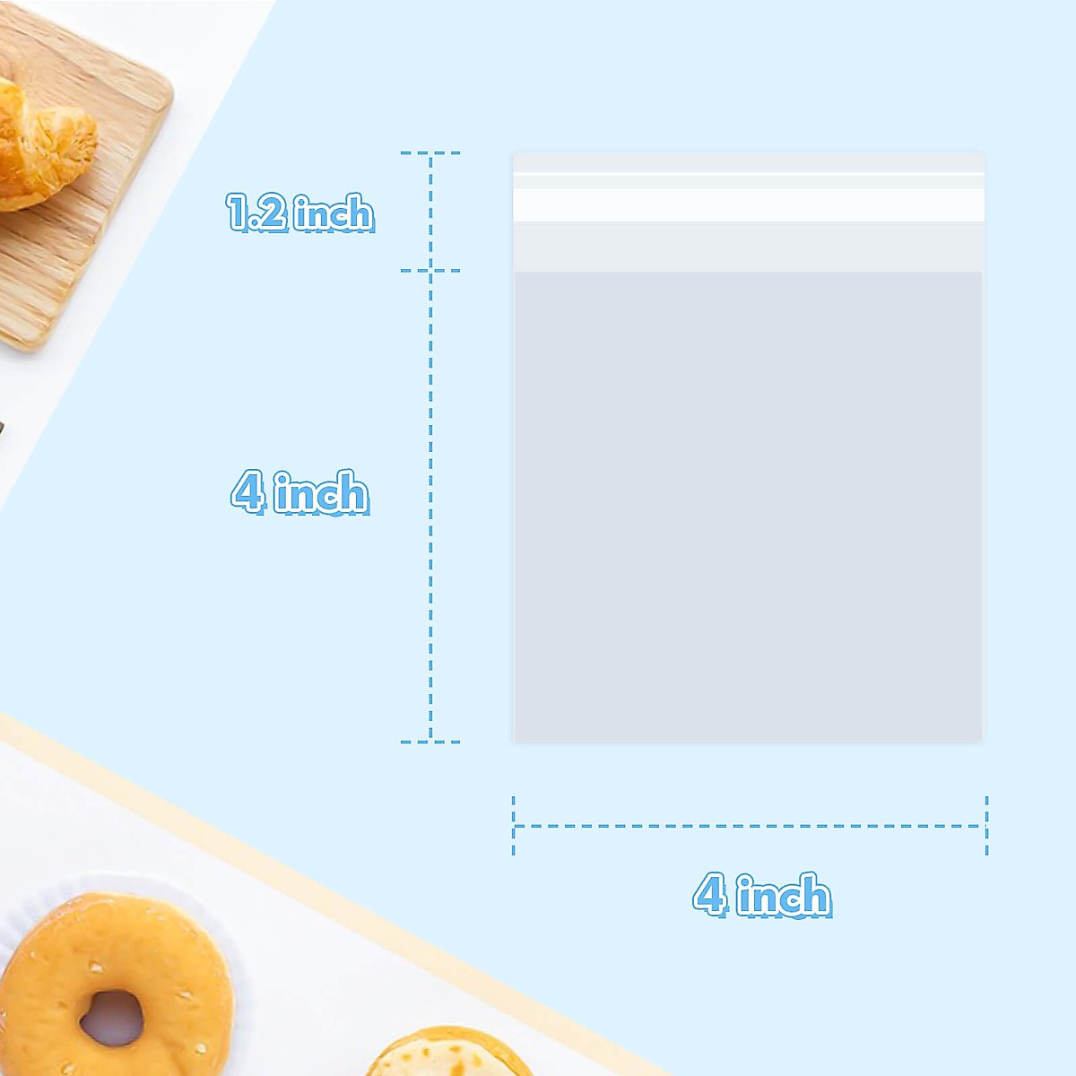 Cherodada 4"x 4", Clear Self Sealing Cellophane Bags for Gift Wrapping, Wrapping Candies, Cookies, Chocolates, Popcorn (200 Pcs)