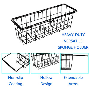 Yesland 2 Pack Over The Kitchen Sink Caddy Sponge Holder - Expandable from 13.25 to 20.75 Inch, Stainless Steel Telescopic Sink Storage Rack Basket for Kitchen Sink Bathroom Laundry Room Black