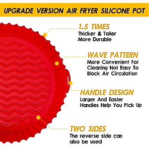 2 Pcs Silicone Air Fryer Liners, 7.5 In Food Safe Air Fryer Silicone Pot, Air Fryer Liners Reusable Replacement of Parchment Paper Liners, Oven Air Fryer Accessories with Mitts Oil Brush for 3 to 5 QT