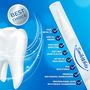 SmileWhite Teeth Whitening Pen (4 Pens), Teeth Whitening Gel Pen, Teeth Whitening Kit, Effective, Painless, Non Sensitive, Travel Friendly, Natural White Smile, Natural Mint Flavor